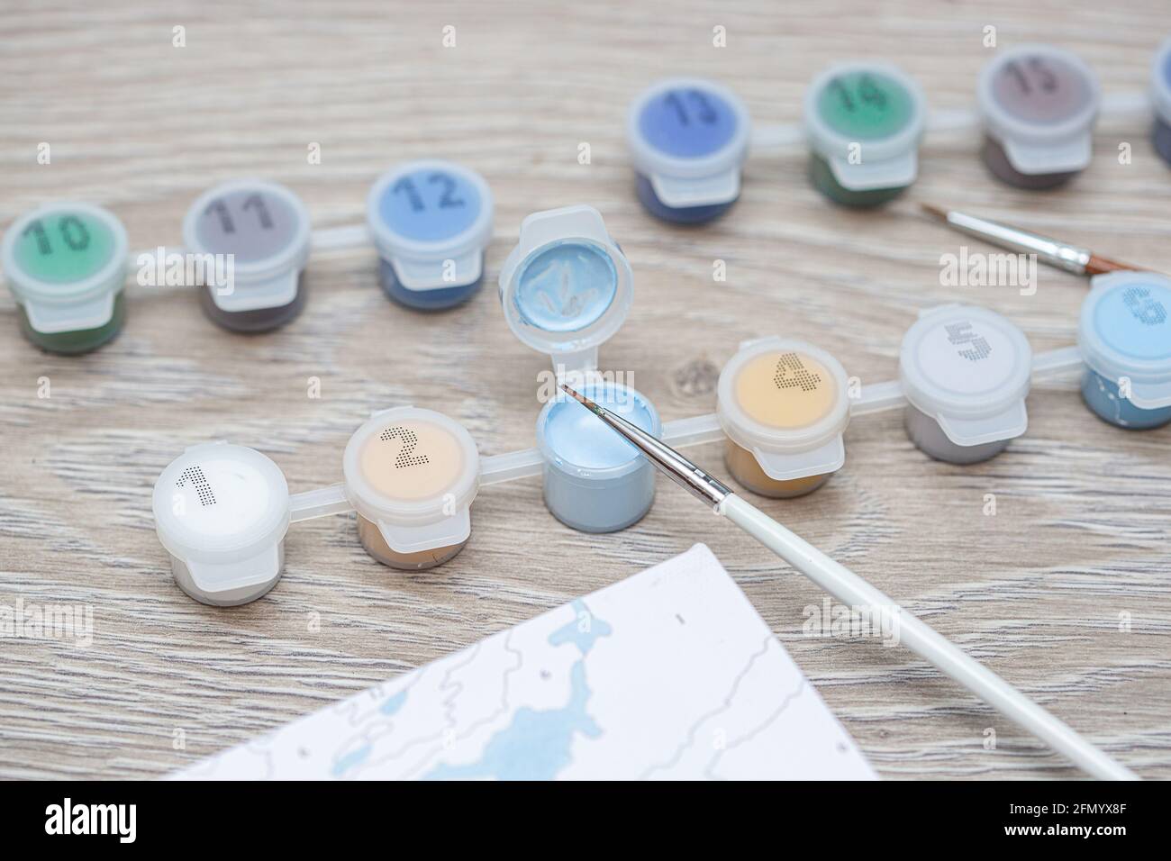 Painting Art. Drawing By Numbers Using Brushes, Numbered Paints Stock ...