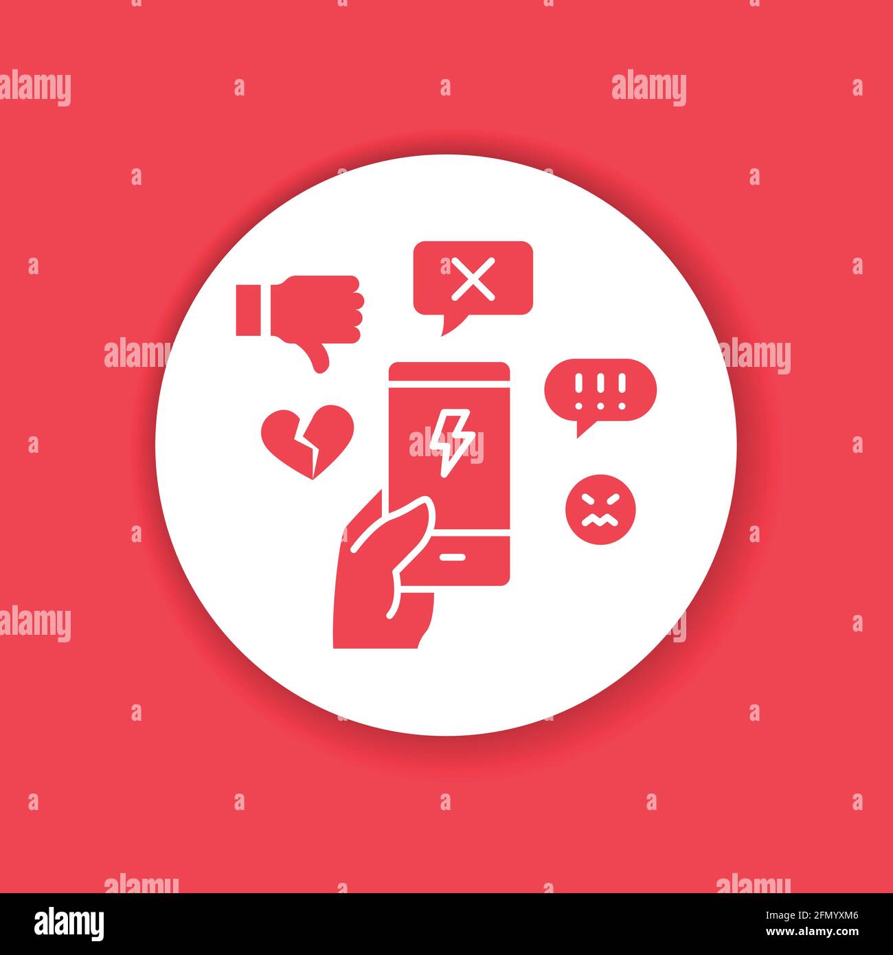 Cyberbullying victim hand holding smartphone black glyph icon. Abuse ...