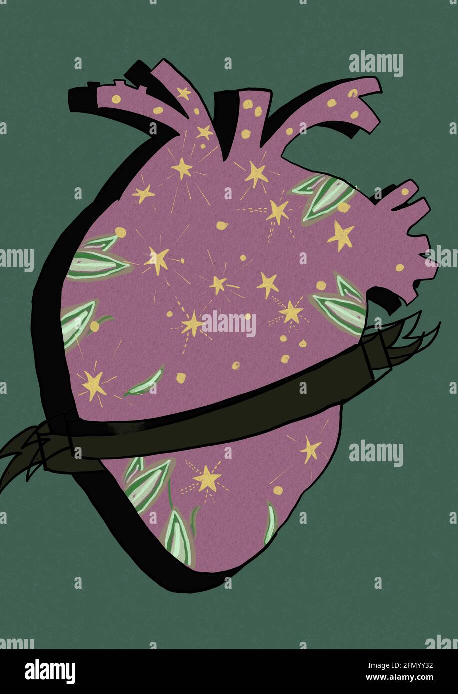 heart of human illustration in green and purple Stock Photo - Alamy