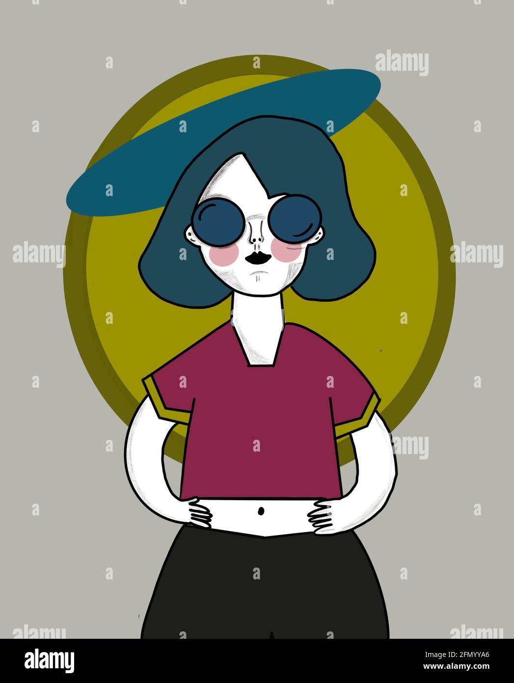 Digital illustration of a relaxed woman's face, for stories, pop art ...