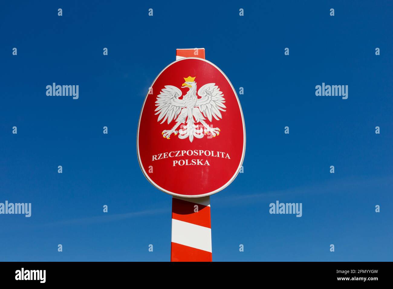 Signboard with coat of arms, national emblem and text (Translation from ...