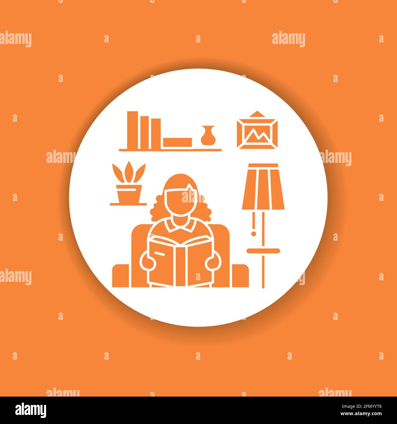 Faceless girl sitting on armchair and reading book black glyph icon ...