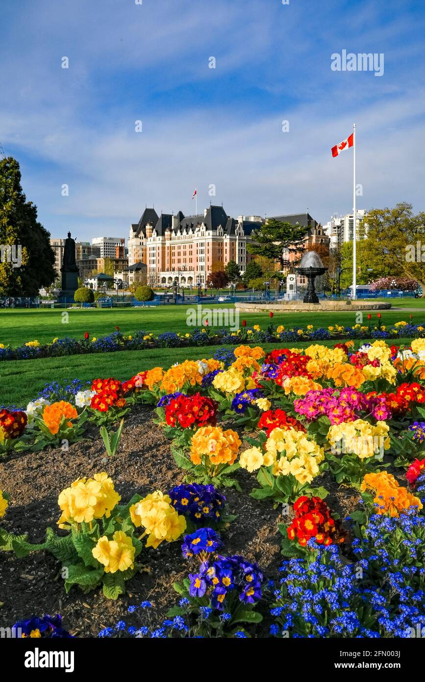 Spring flower beds, Fairmont Empress Hotel, Victoria, British Columbia ...