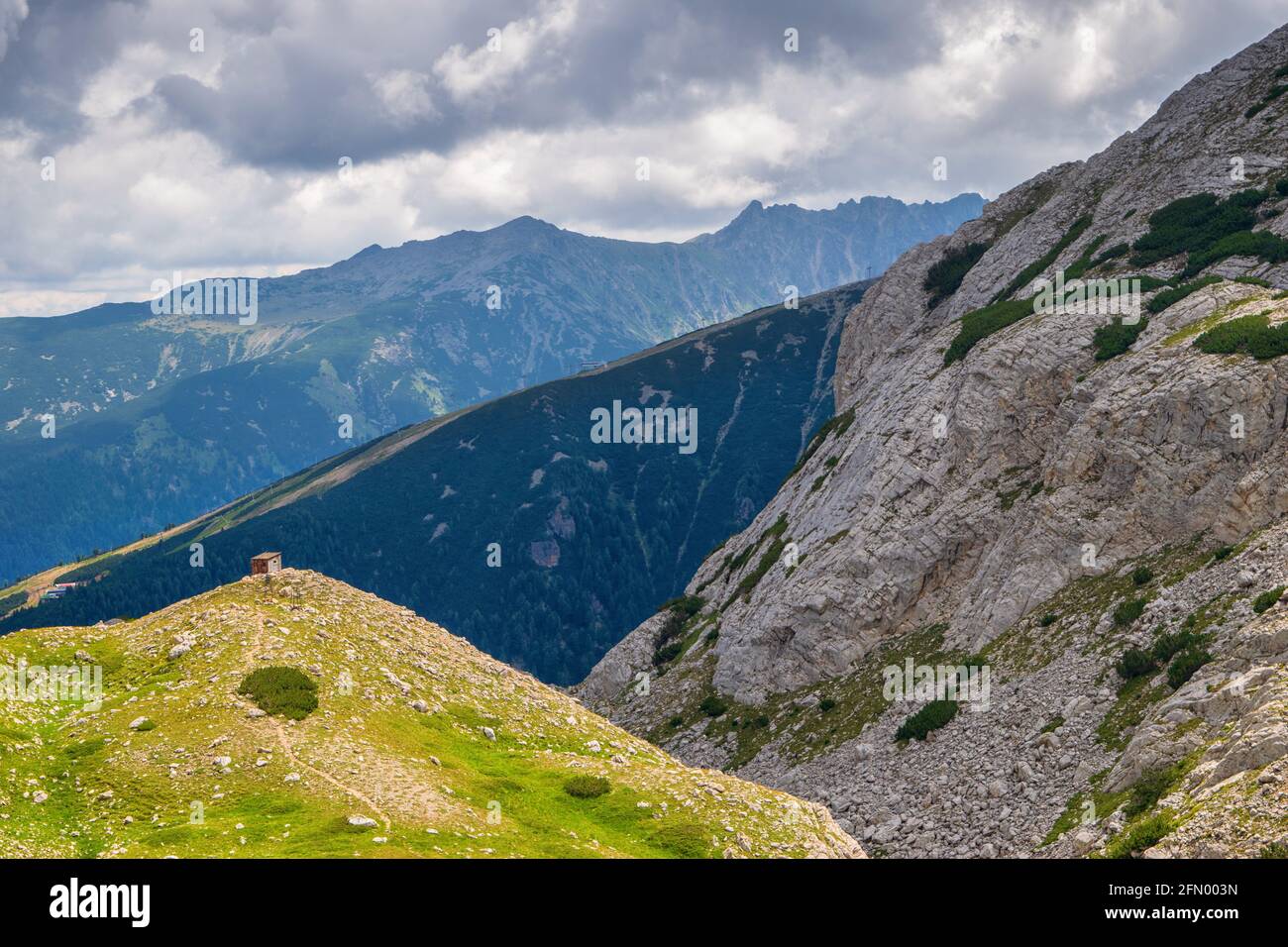 Hiking to Koncheto, view across the peaks of the Pirin Mountains in ...
