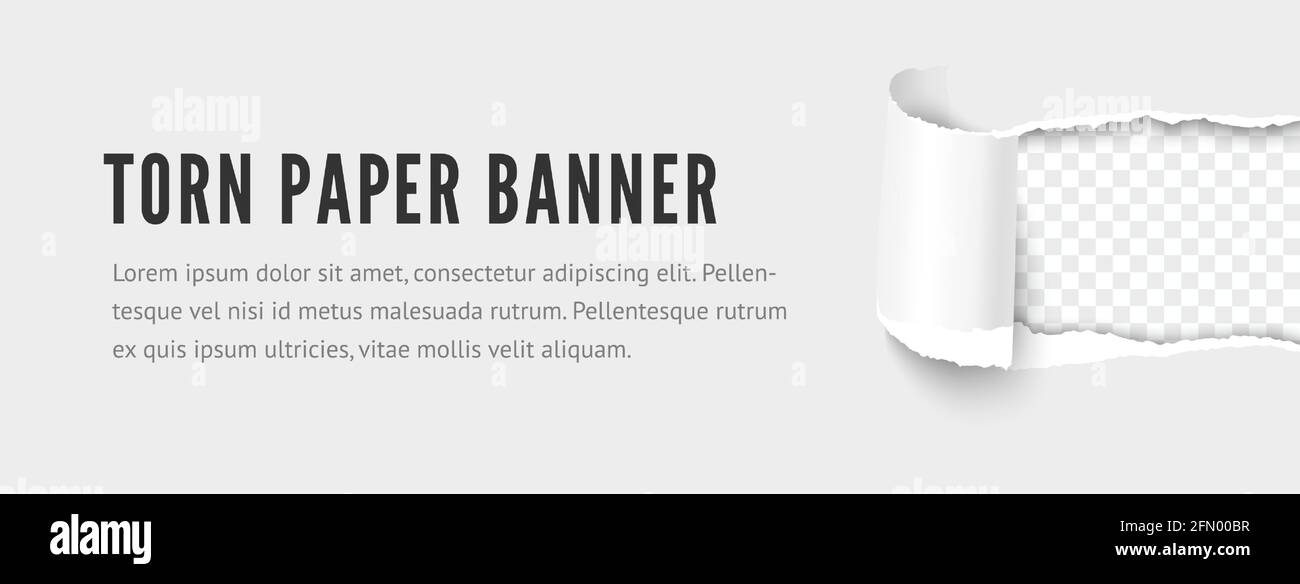 Torn paper banner. Template of paper horizontal strip with torn hole ...