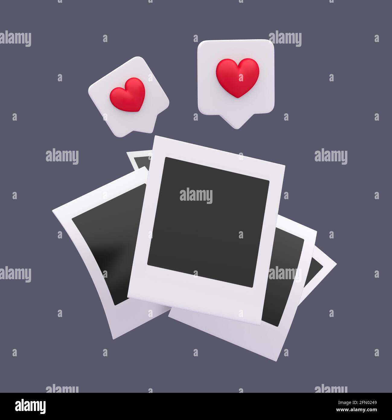 3d simple blank photo frames with likes messages. Retro vintage style ...