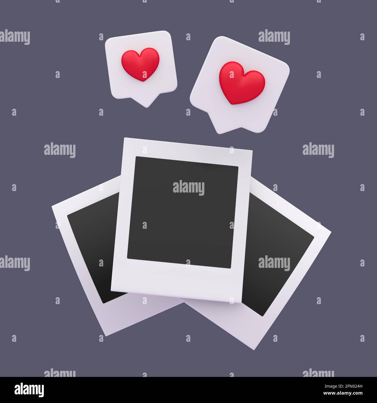 3d simple blank photo frames with likes messages. Retro vintage style ...