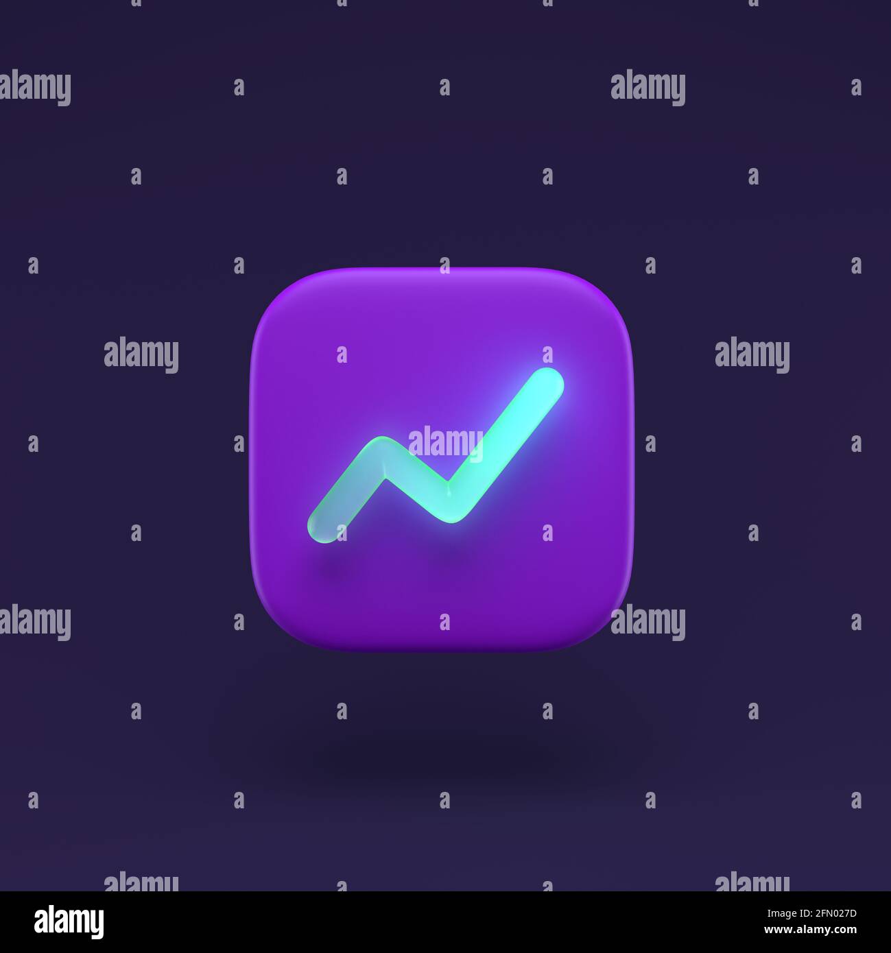 Chart icon with neon line simple 3d illustration on dark abstract ...