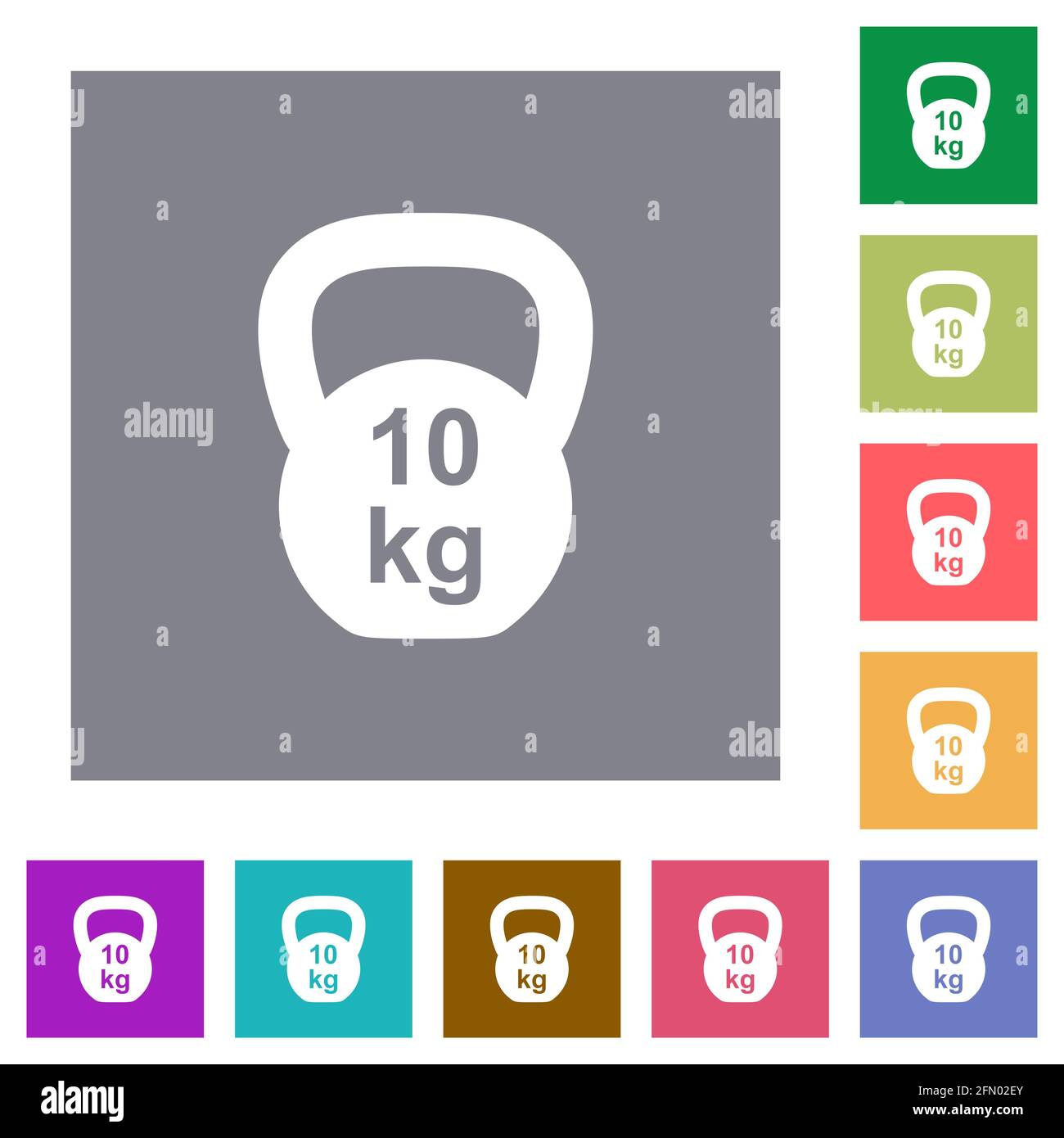 Kettlebel 10 Kg flat icons on simple color square backgrounds Stock ...