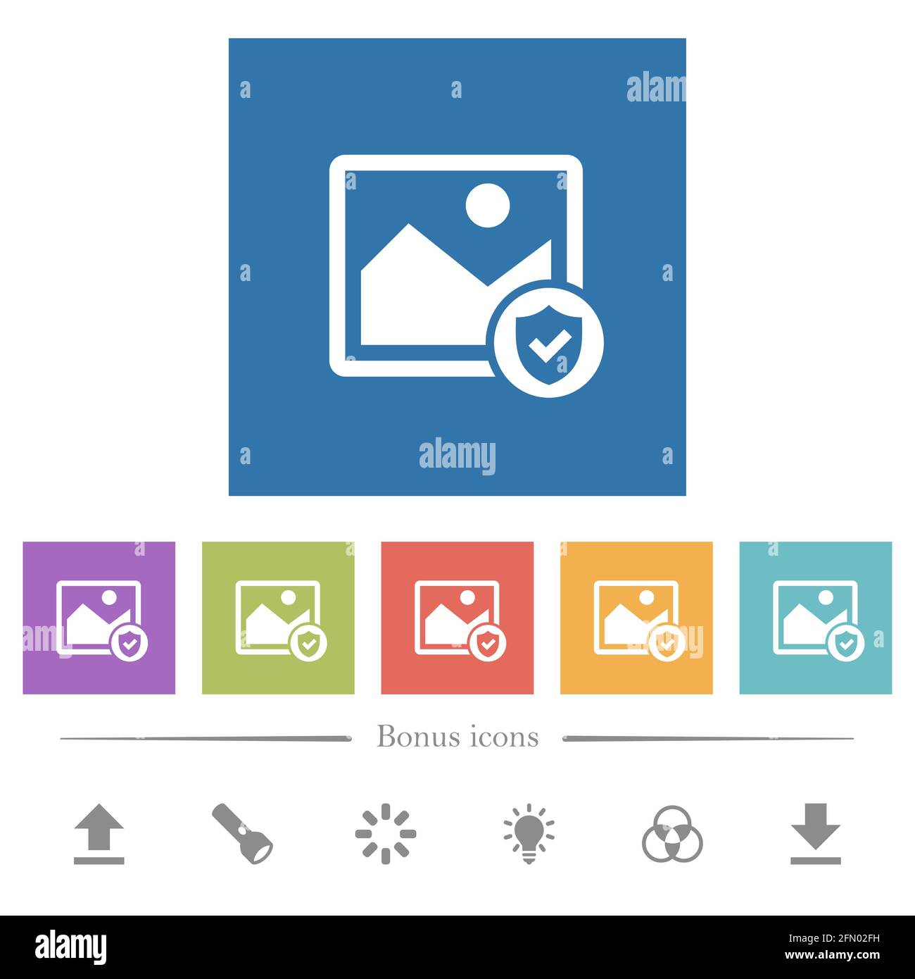 Protected image flat white icons in square backgrounds. 6 bonus icons ...