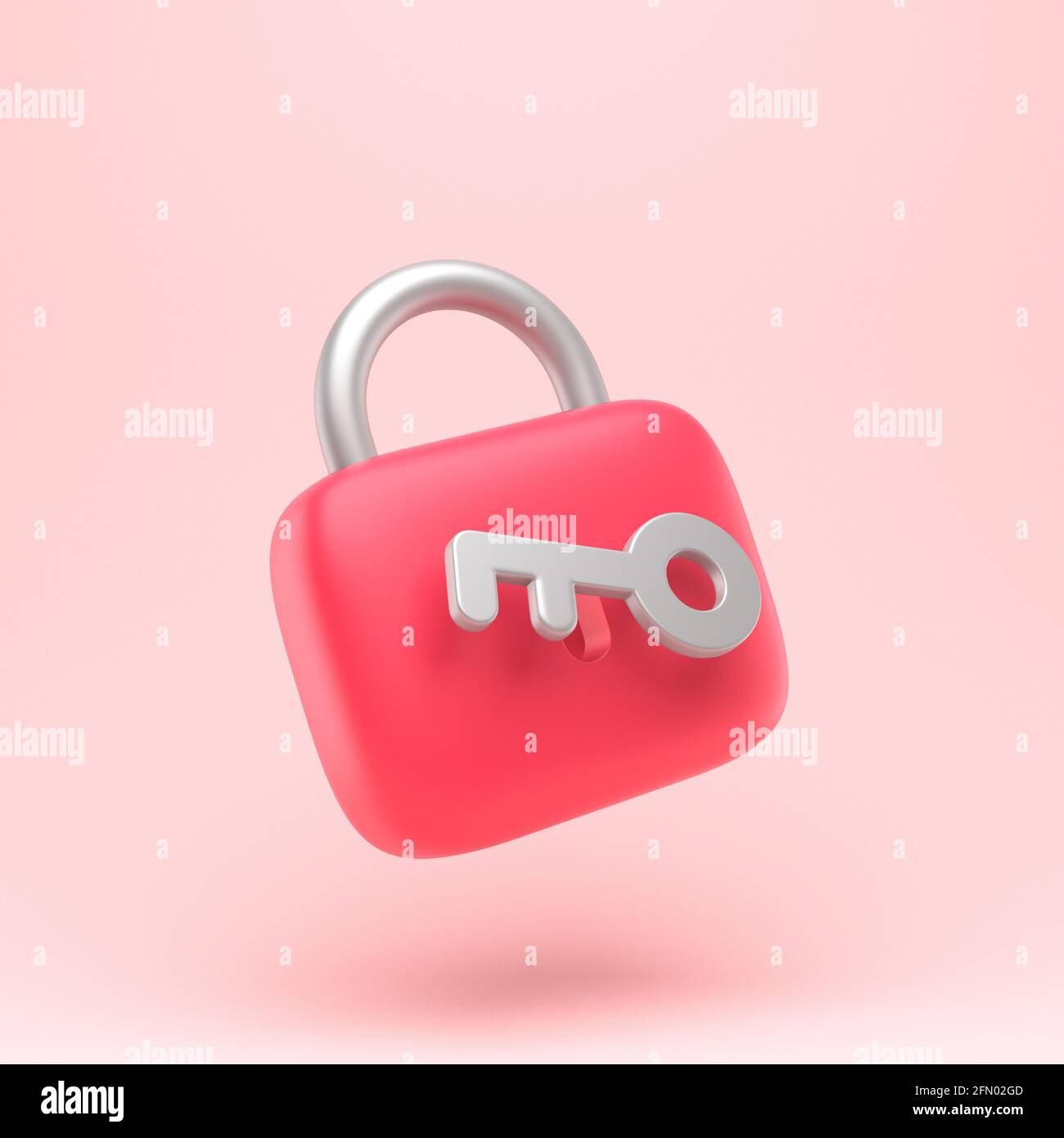 Lock icon with key simple 3d illustration on pastel abstract background ...