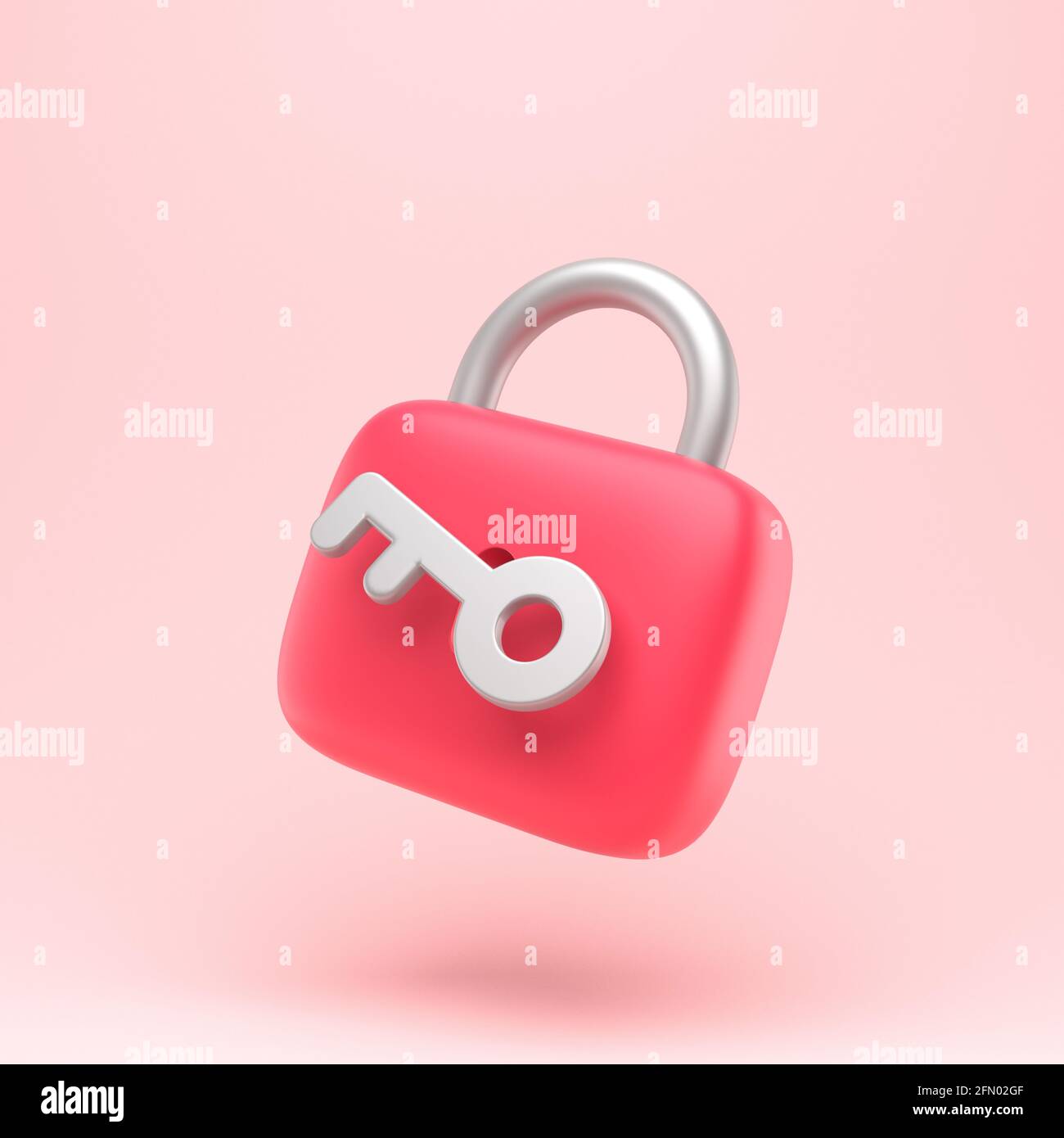 Lock icon with key simple 3d illustration on pastel abstract background ...