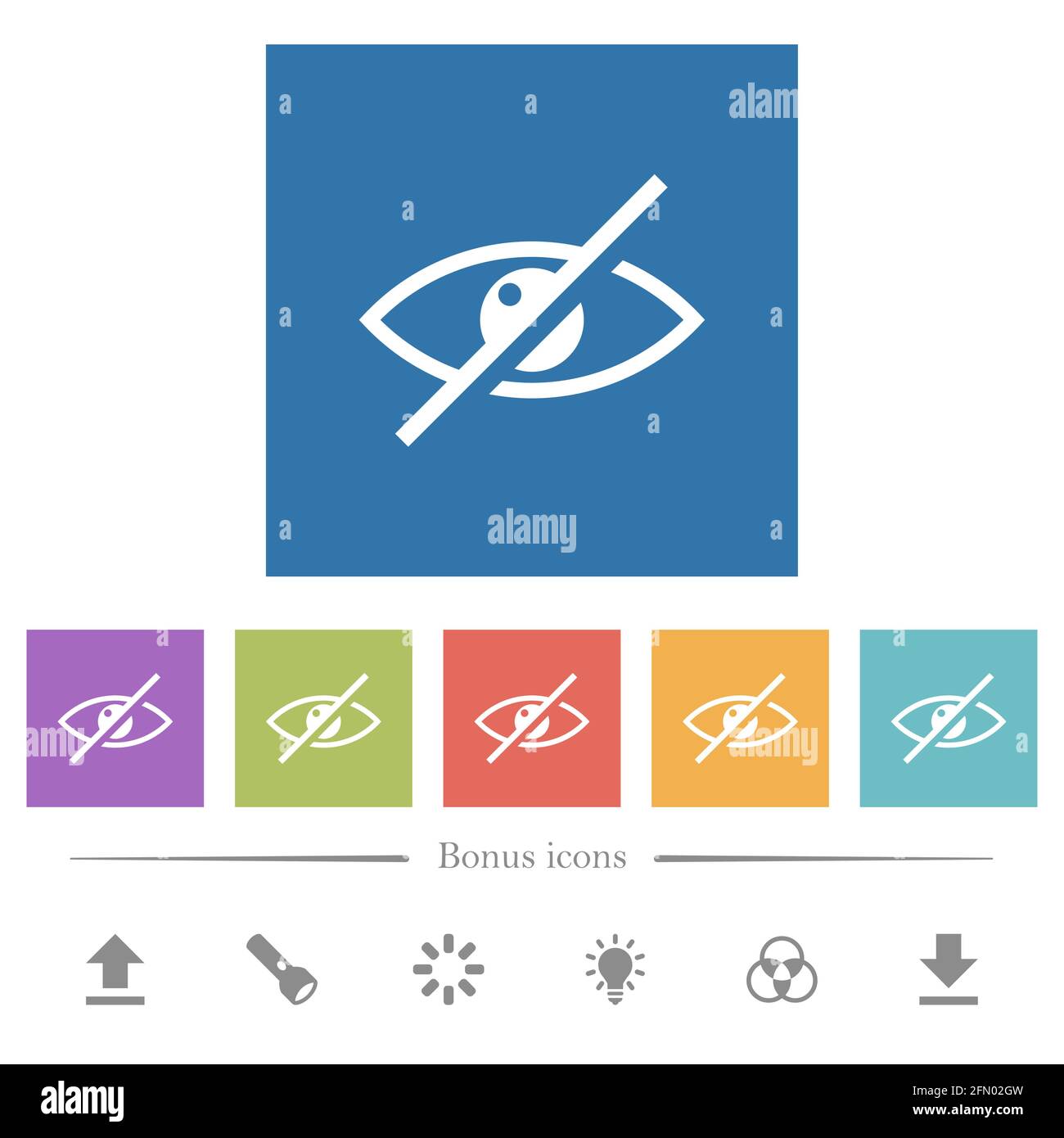Visually impaired flat white icons in square backgrounds. 6 bonus icons ...