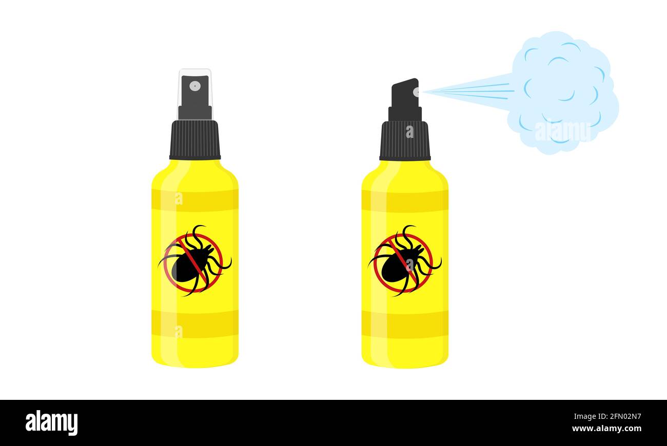 Mite spray icons. Repellent insect bottles with anti tick sign isolated ...