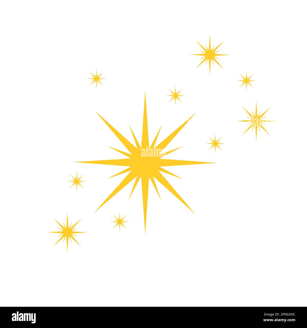 Gold stars twinkles and sparkles icon isolated on white background. Bright flash, dazzle light ...