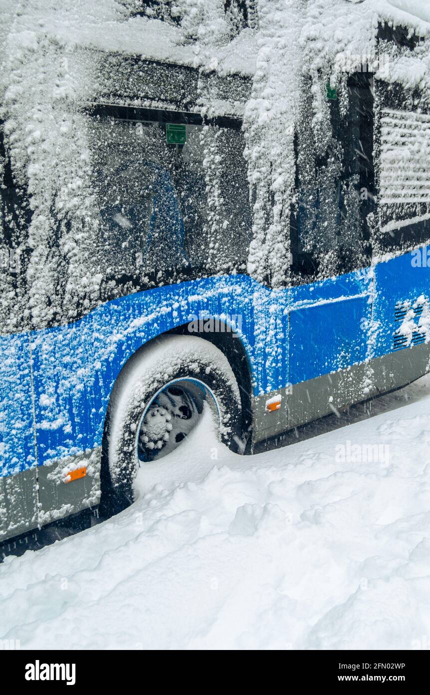 MADRID, SPAIN – JANUARY 9, 2021: Bus stranded due to snow during Storm ... MADRID, SPAIN – JANUARY 9, 2021: Bus stranded due to snow during Storm ...