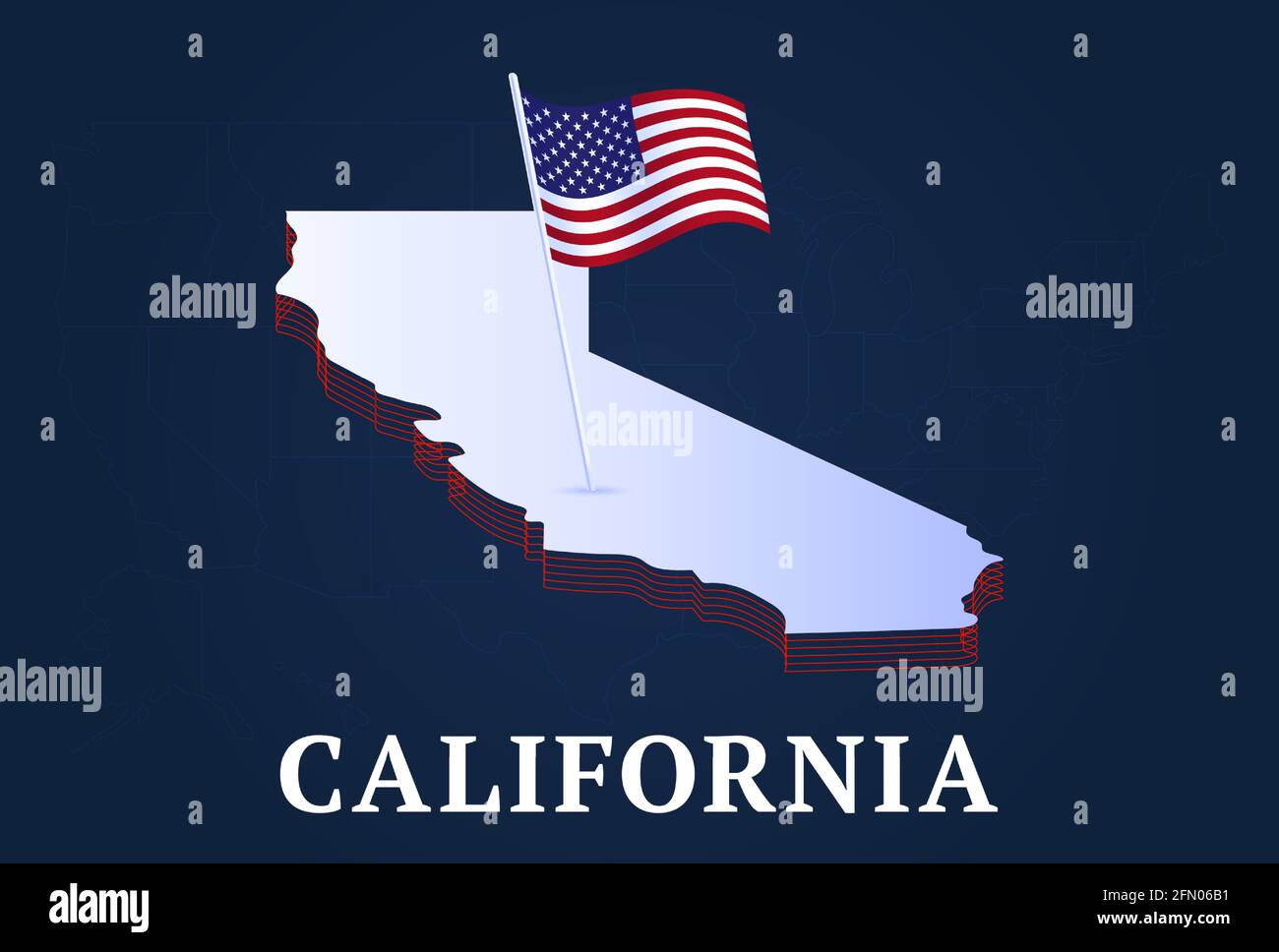 california state Isometric map and USA natioanl flag 3D isometric shape ...