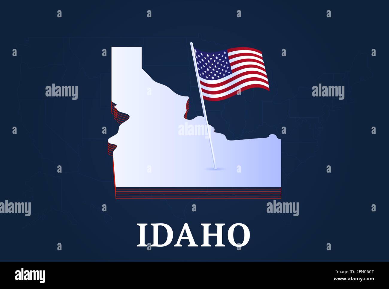 idaho state Isometric map and USA natioanl flag 3D isometric shape of ...