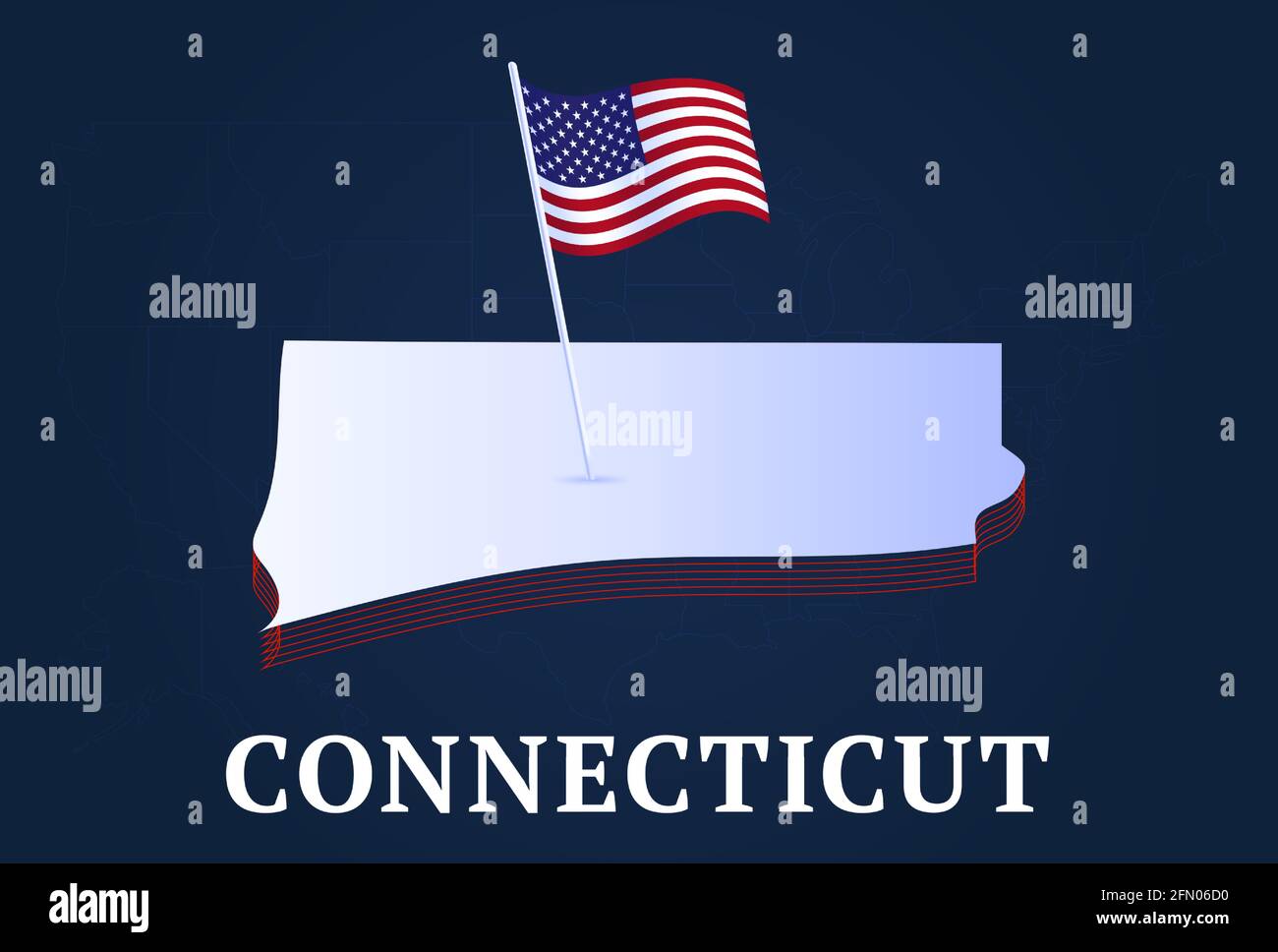 connecticut state Isometric map and USA natioanl flag 3D isometric ...