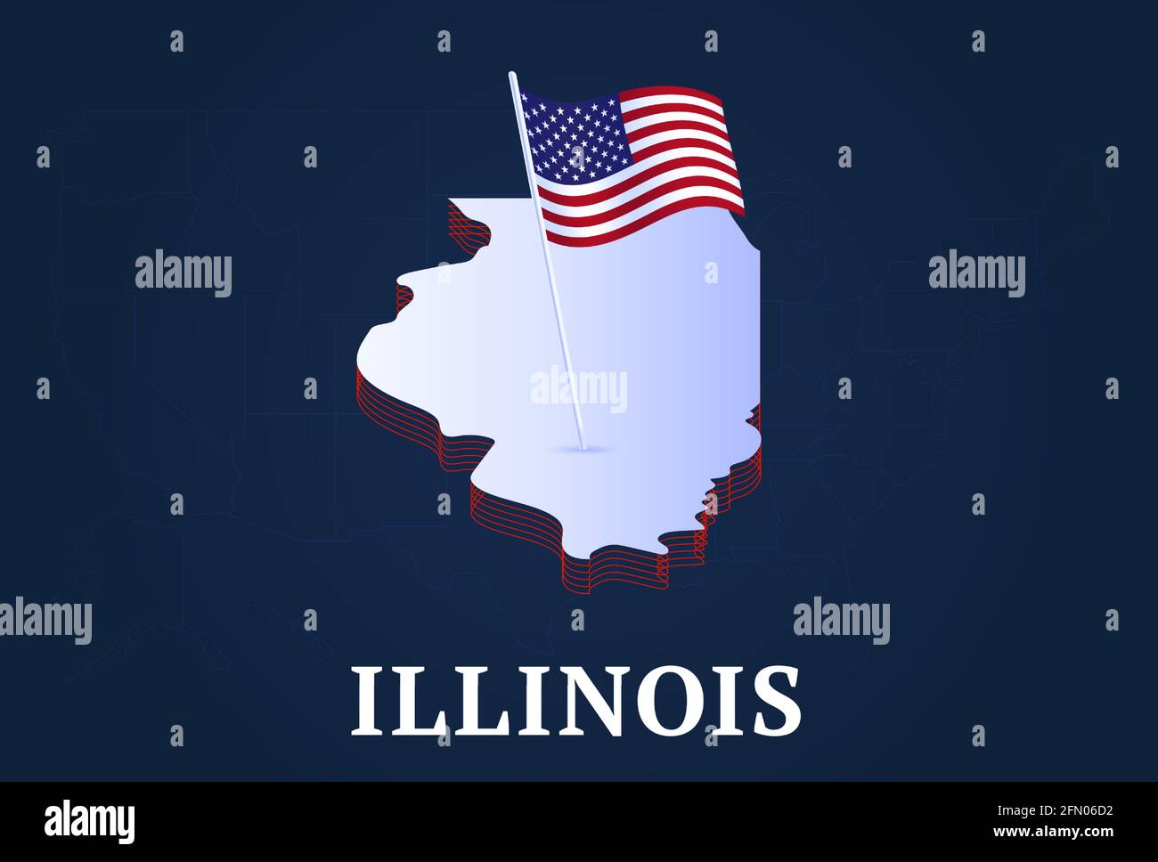 illinois state Isometric map and USA natioanl flag 3D isometric shape ...