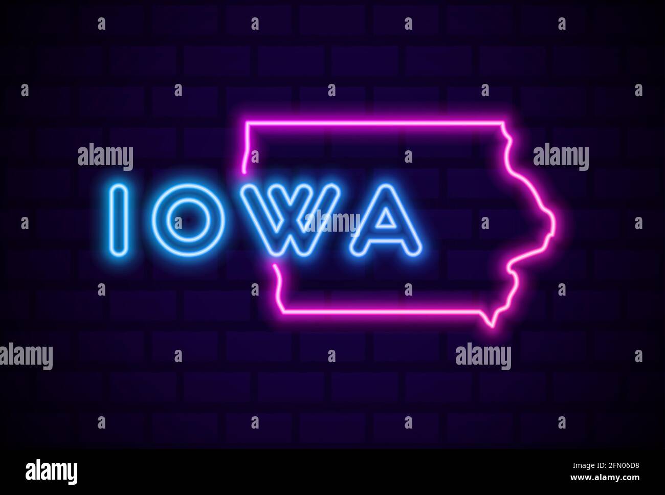iowa US state glowing neon lamp sign Realistic vector illustration Blue ...