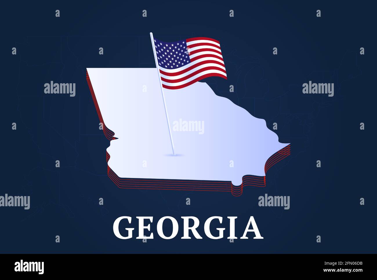 georgia state Isometric map and USA natioanl flag 3D isometric shape of ...