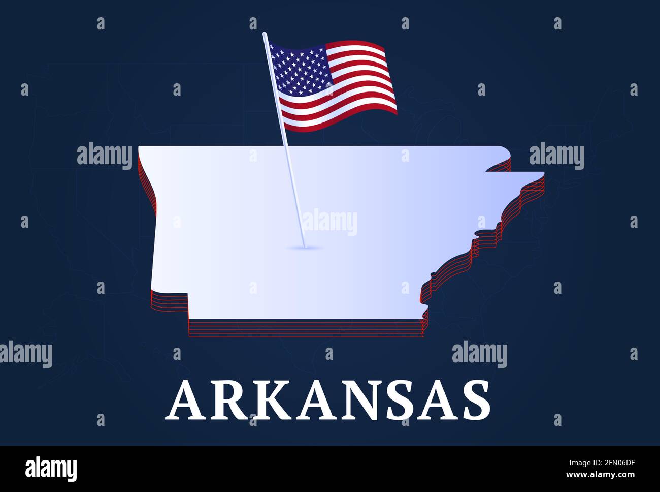 arkansas state Isometric map and USA natioanl flag 3D isometric shape ...