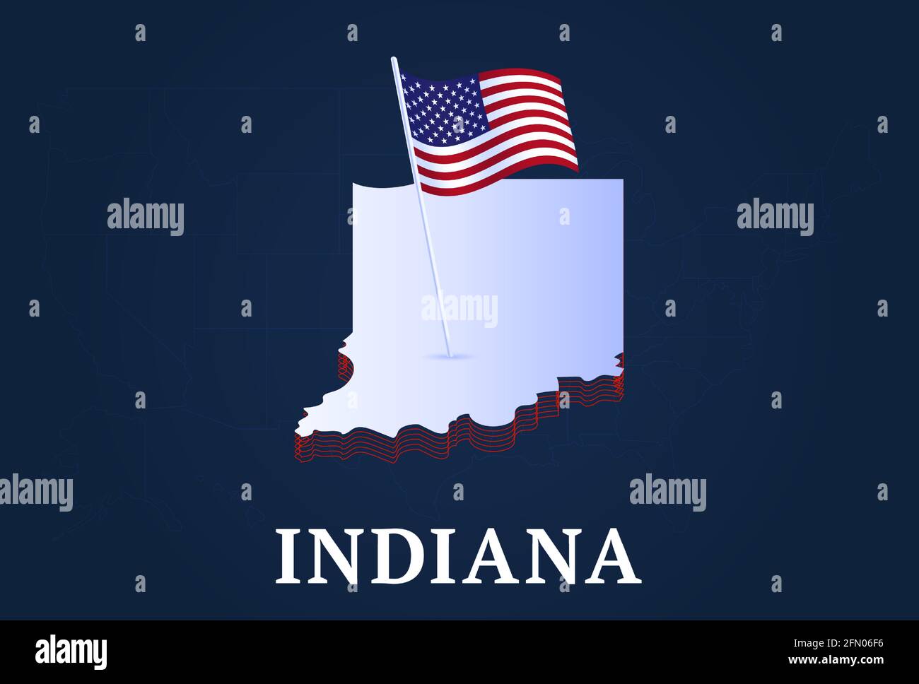 indiana state Isometric map and USA natioanl flag 3D isometric shape of ...