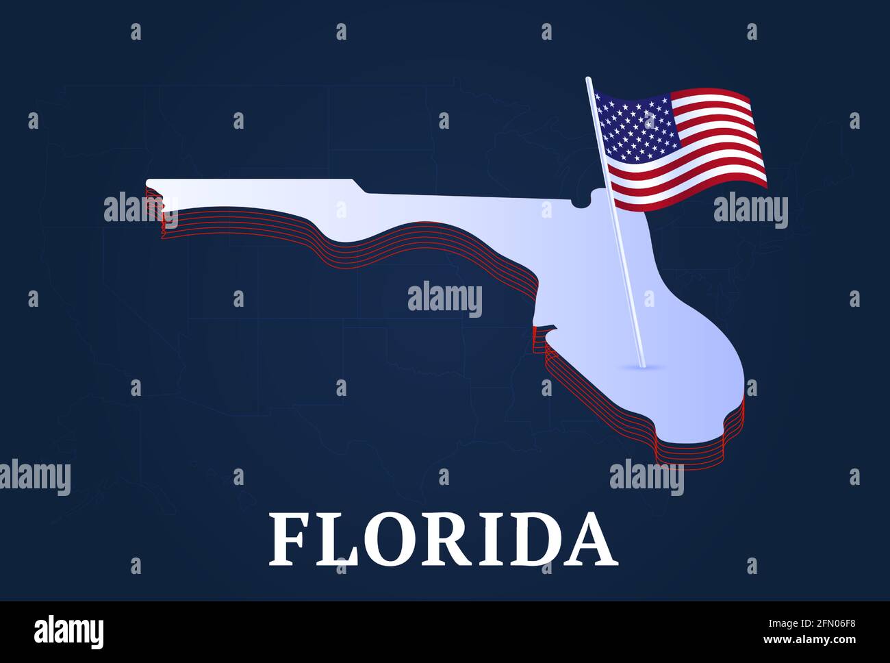 florida state Isometric map and USA natioanl flag 3D isometric shape of ...