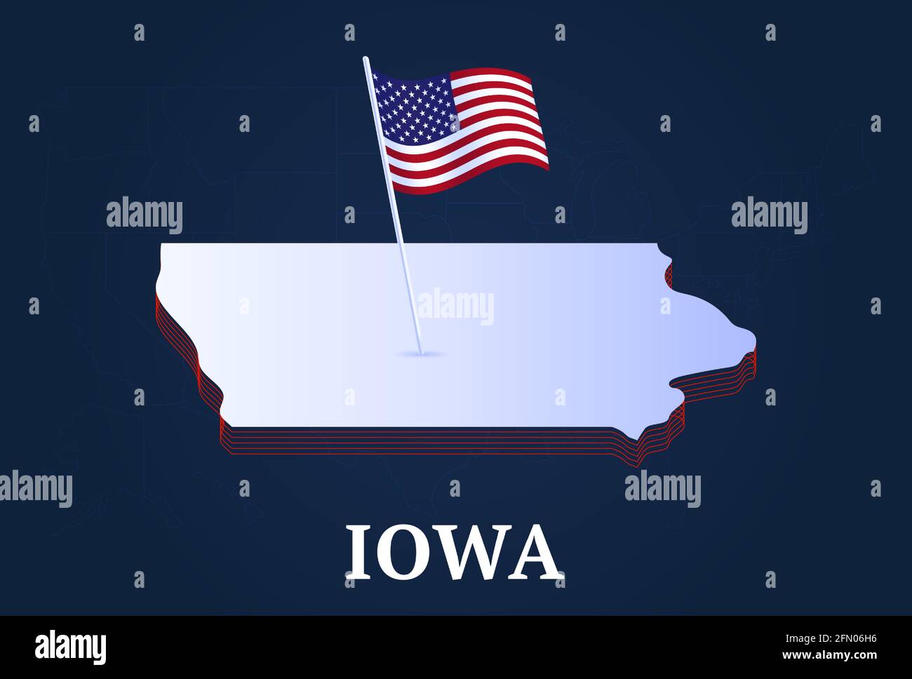 iowa state Isometric map and USA natioanl flag 3D isometric shape of us ...