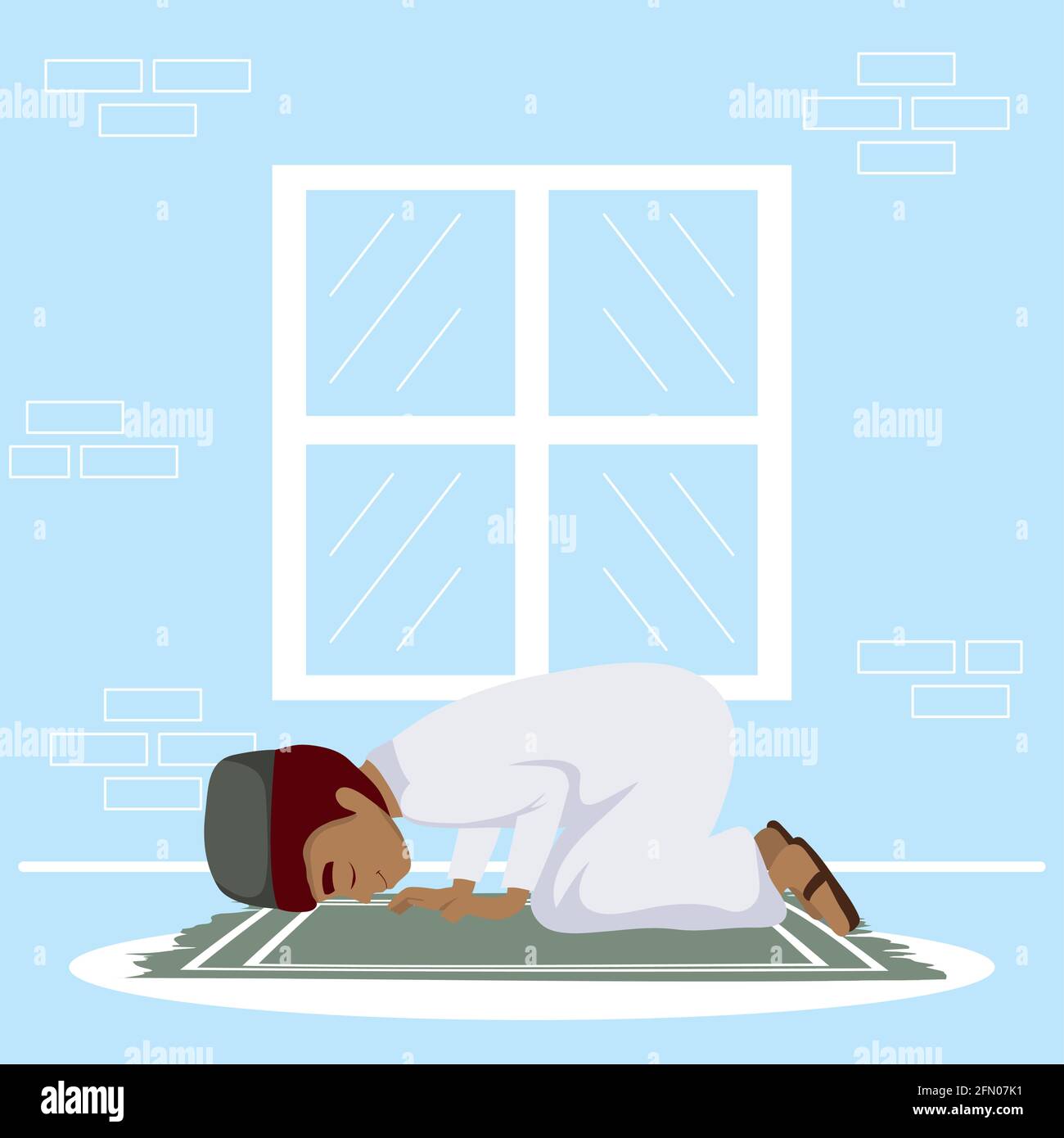 muslim man praying character in carpet Stock Vector Image & Art - Alamy