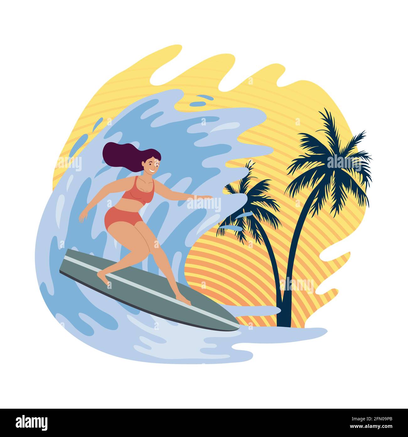 Female surfing big wave Stock Vector Images - Alamy