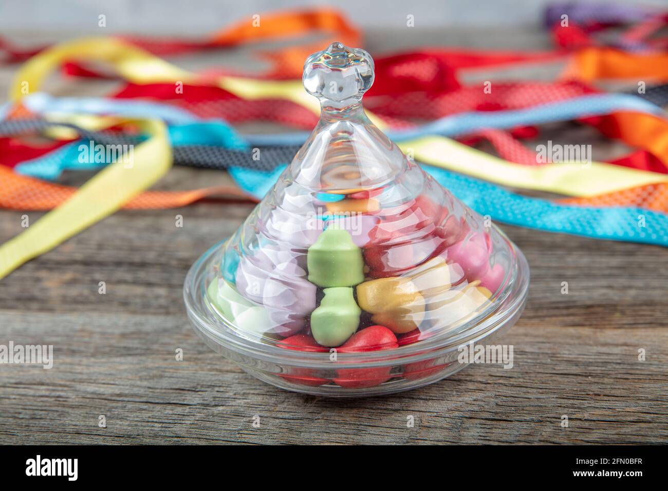 Colorful almond candy. Small colorful egg shape candies with almond ...