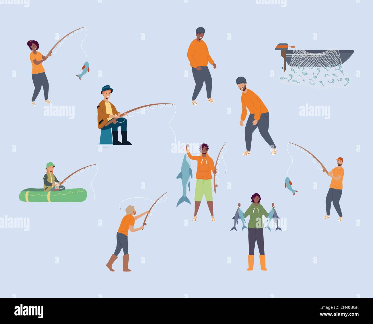 nine fishers comic group characters Stock Vector Image & Art - Alamy