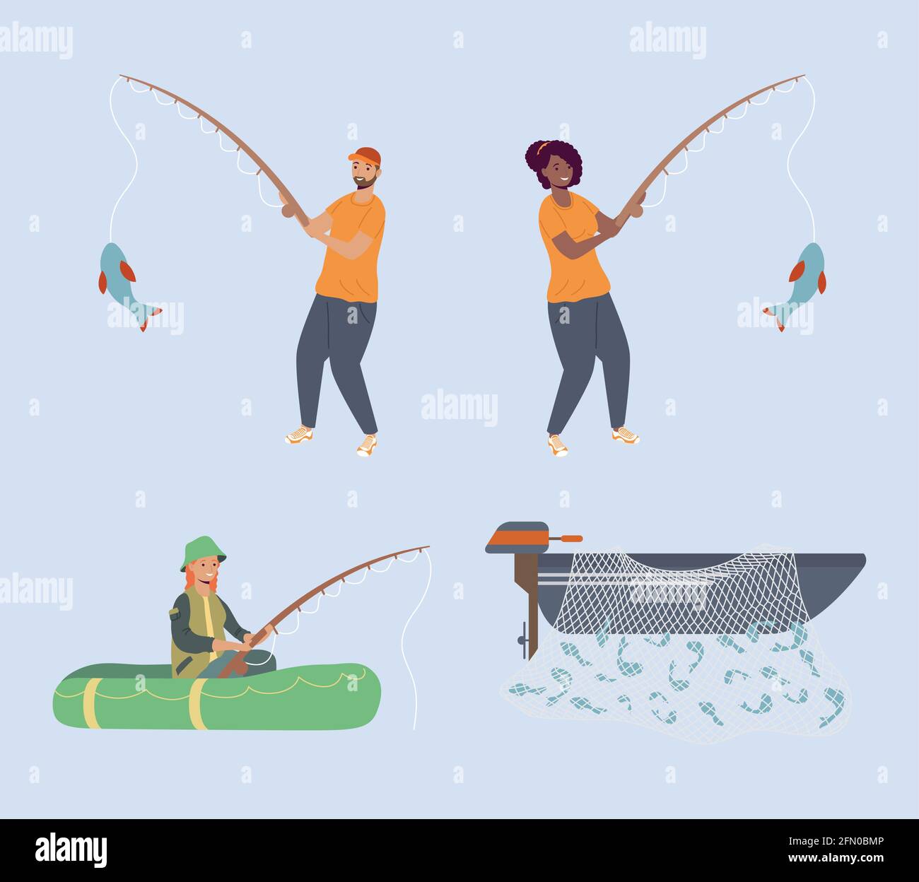 group of fishers comic characters Stock Vector Image & Art - Alamy