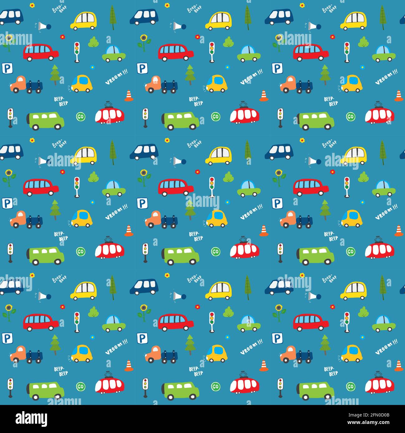 Cute Cars Seamless Pattern, Cartoon transportation Doodles Background ...