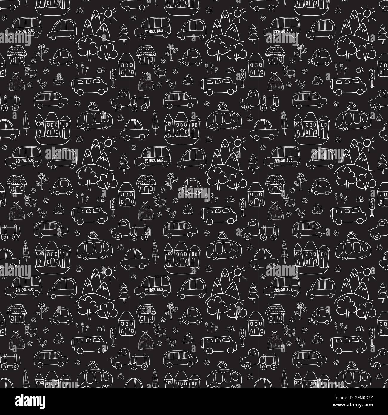 Cute Cars Seamless Pattern, Cartoon transportation Doodles Background ...