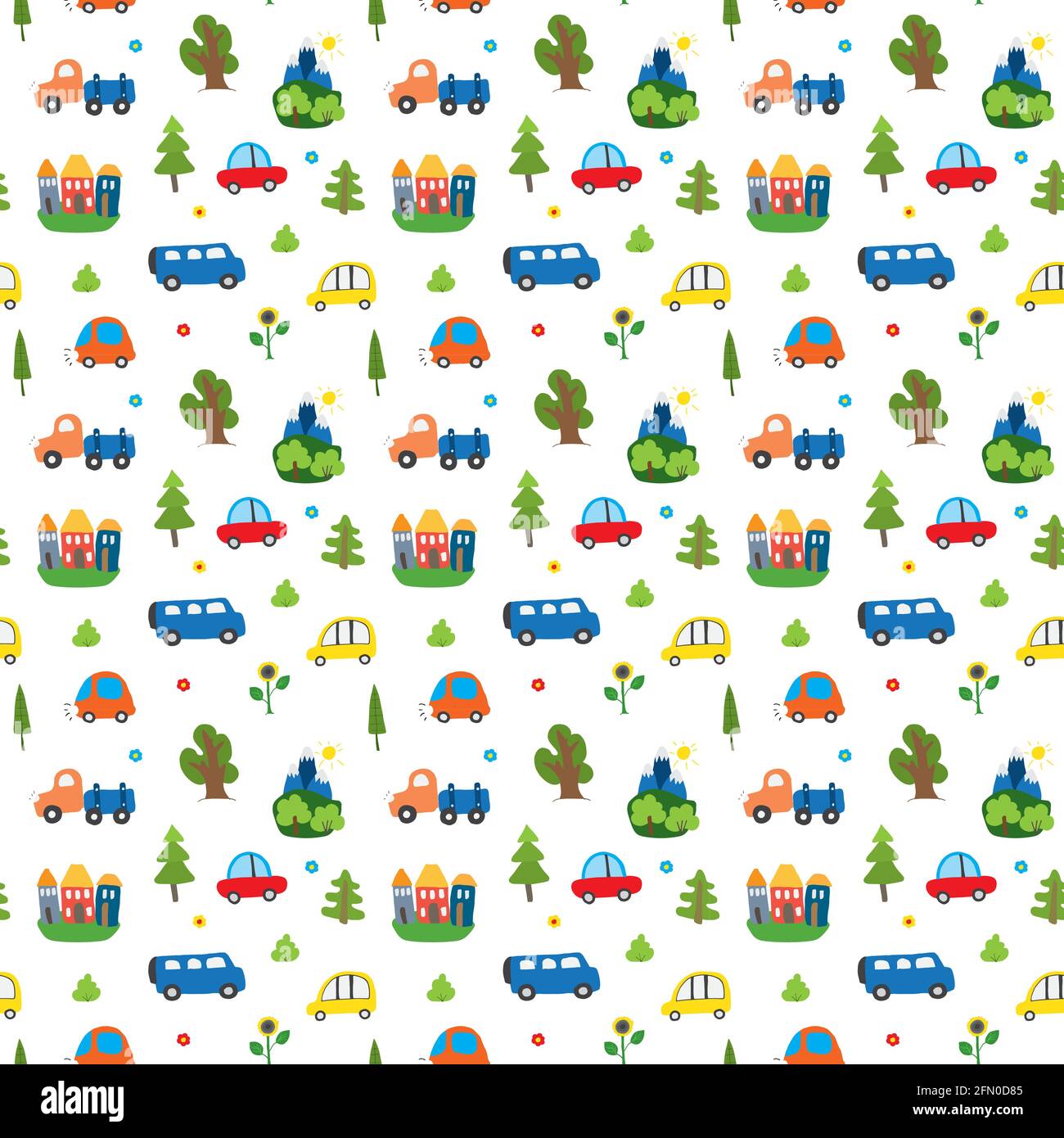 Cute Cars Seamless Pattern, Cartoon transportation Doodles Background ...