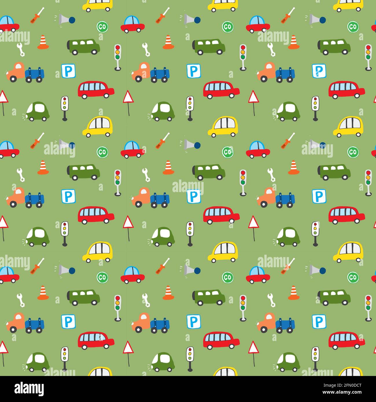 Cute Cars Seamless Pattern, Cartoon transportation Doodles Background ...