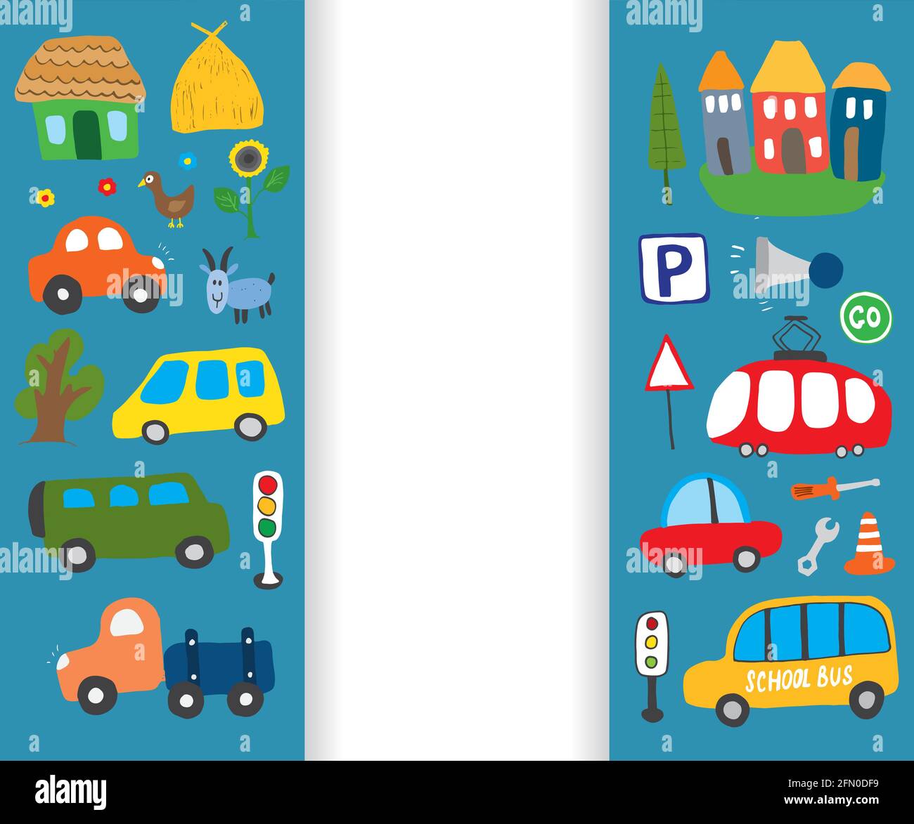 Cars Cartoon Set. Cute transport Doodles collection, vector ...