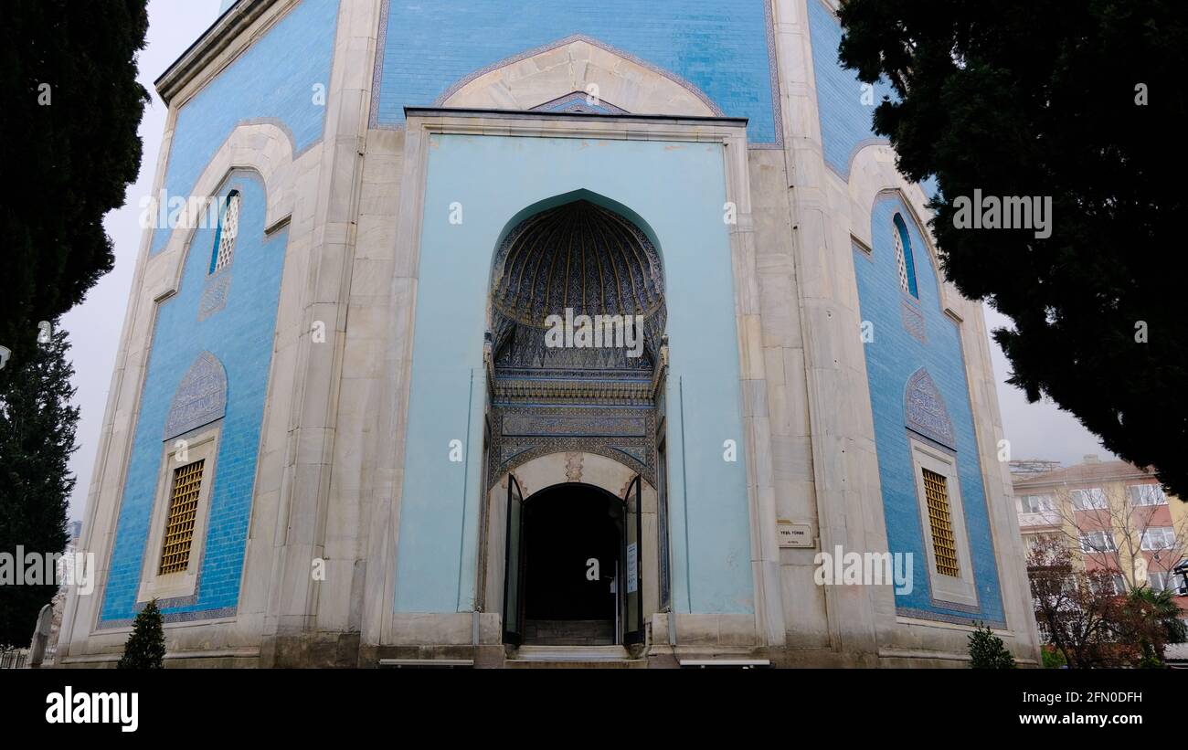 Green tomb (Yesil Turbe) with iznik pottery (cini) or tiles covered ...