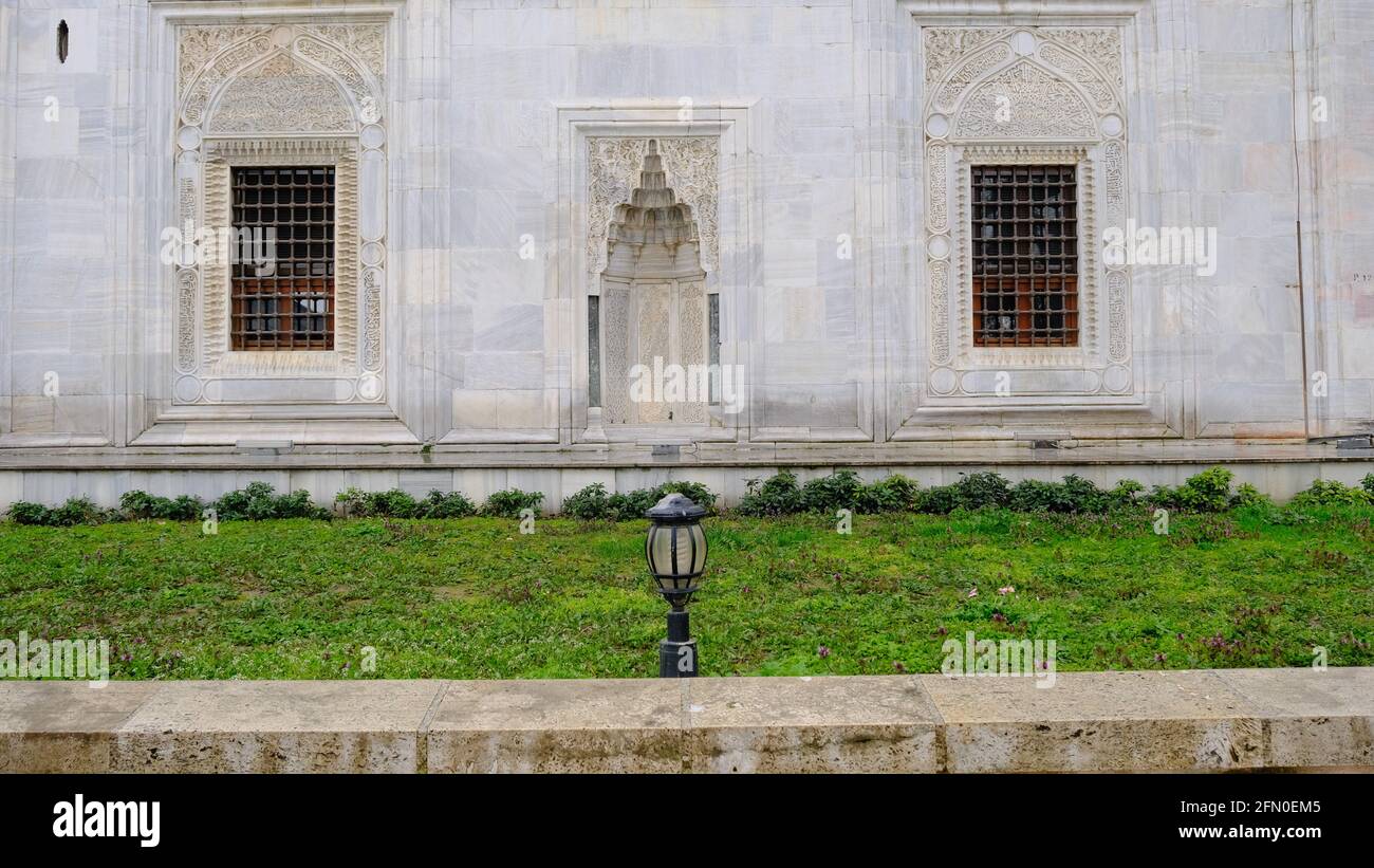 Symmetric windows of green mosque (yesil camii) in Bursa. Wall of ...