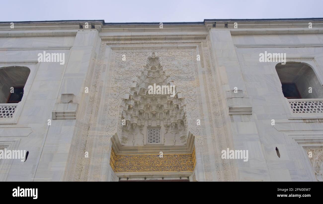 Entrance gate of green mosque (Yesil camii) with magnificent carving ...