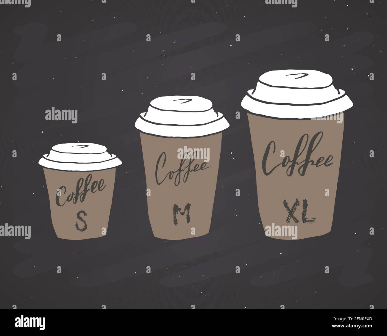 Coffee menu, mugs size chart with lettering handwritten signs, Hand ...