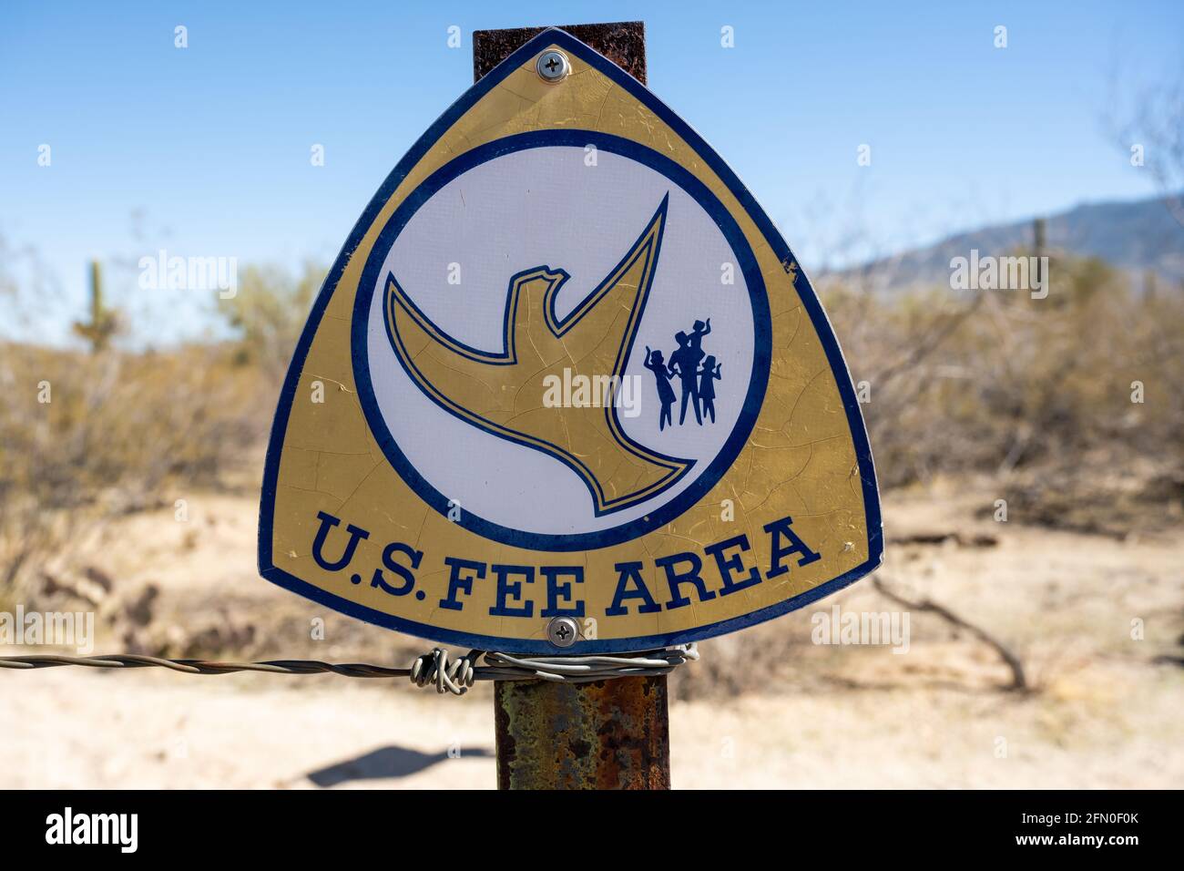 Tucson, United States: February 5, 2021: US Fee Area Sign at boundary ...