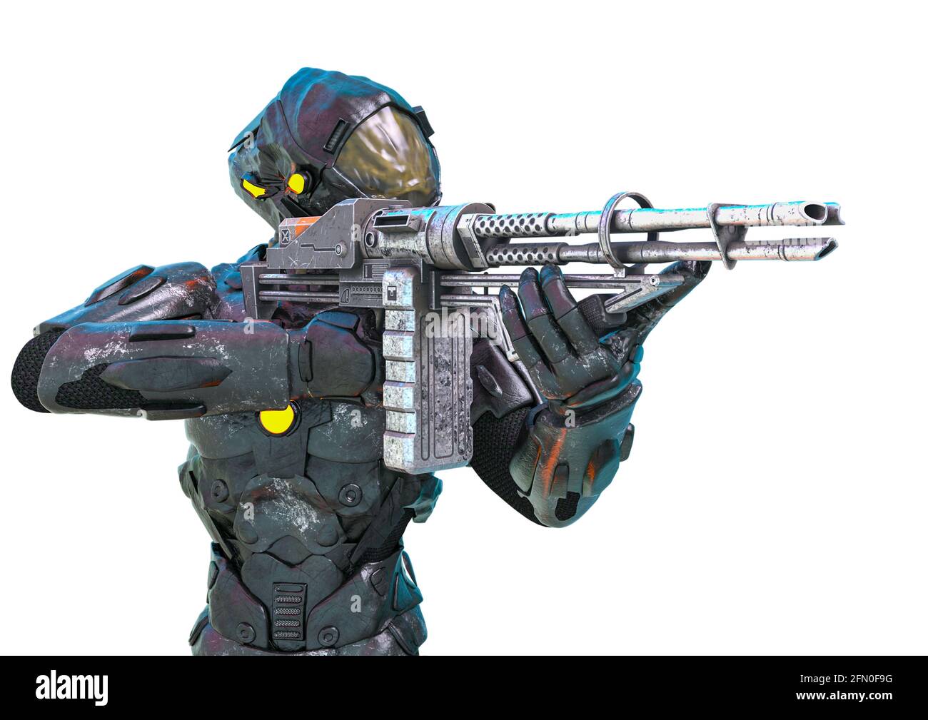 reptilian officer holding a rifle in white background, 3d illustration ...