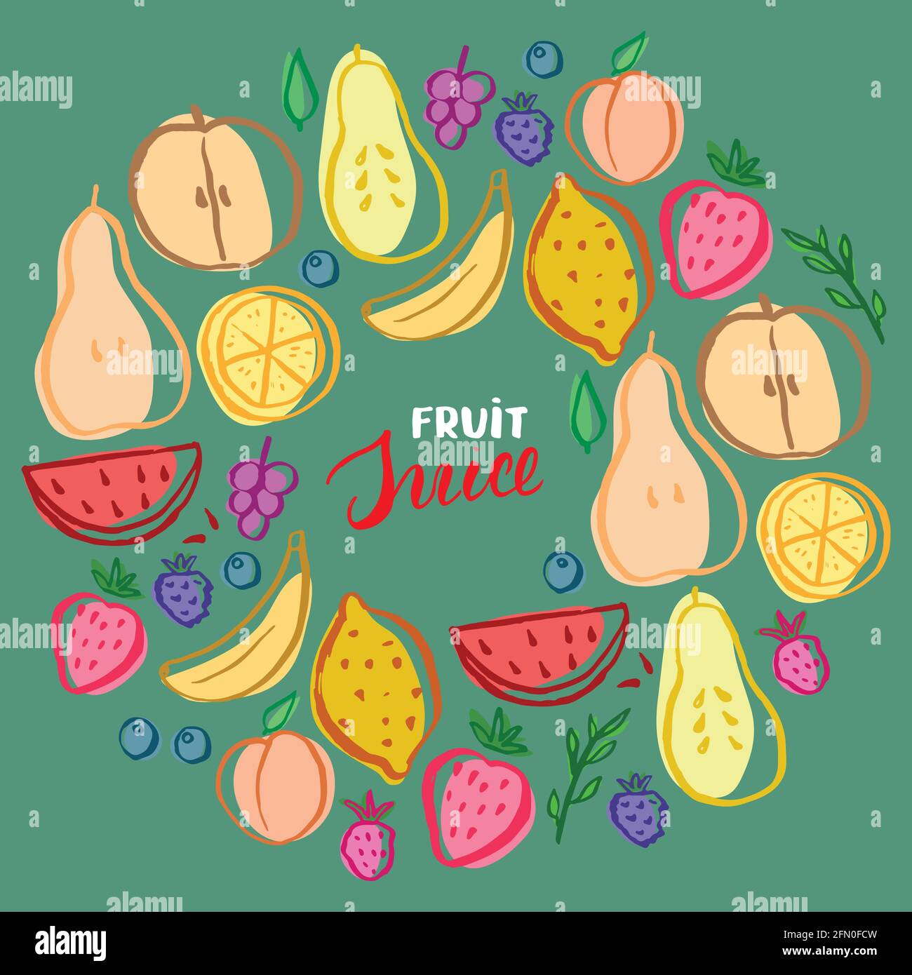 Fruit Set, collection of juicy fruits, apple, pear, strawberry, orange ...