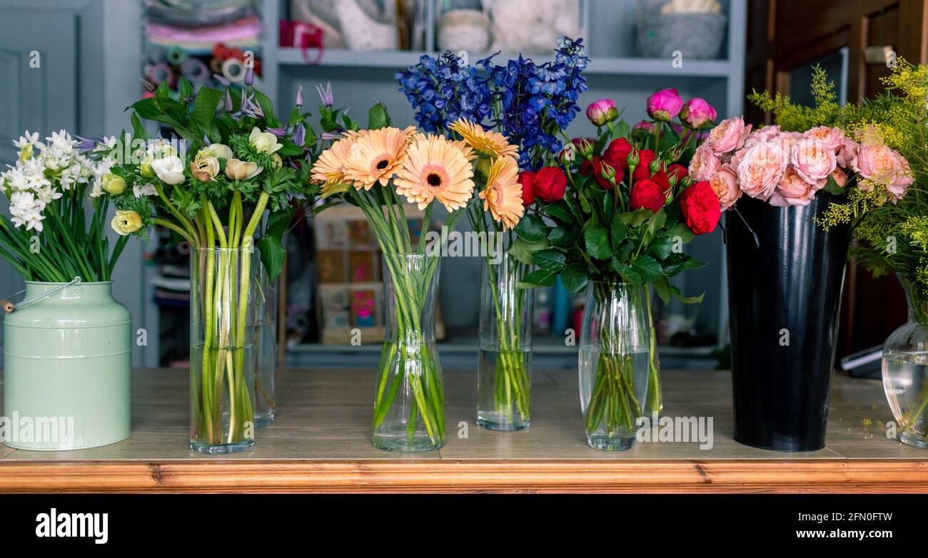 Assortment of beautiful flowers in shop. beautiful colorful flowers ...