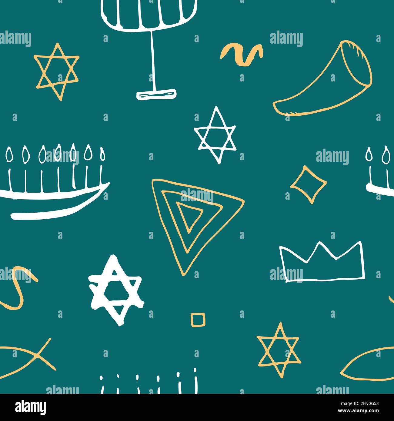 Jewish items seamless pattern, Jewish hand drawn lineart icons ...