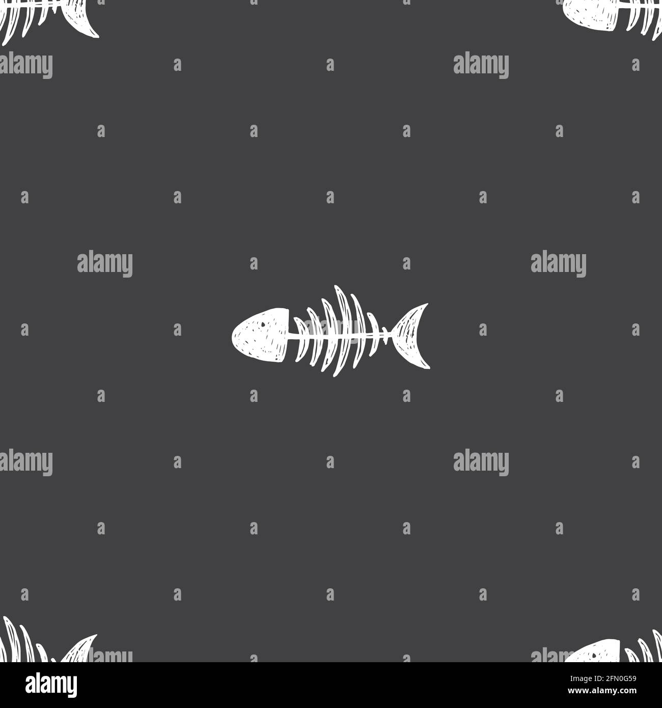 Fish bones Seamless pattern. Fish skeleton sketch, Hand drawn Cartoon ...